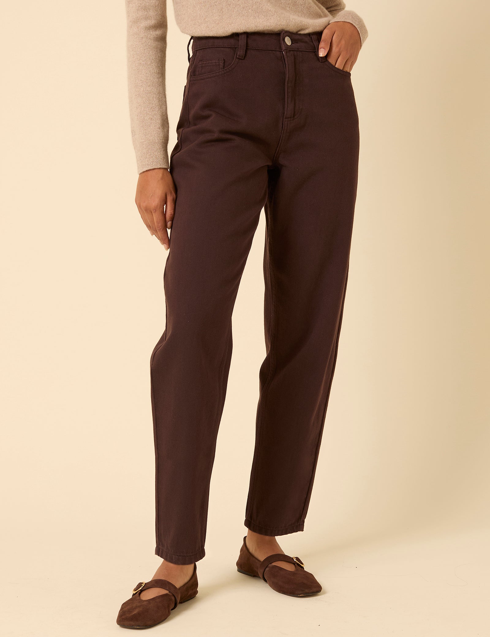 Brown High Rise Putney Barrel Leg Jeans