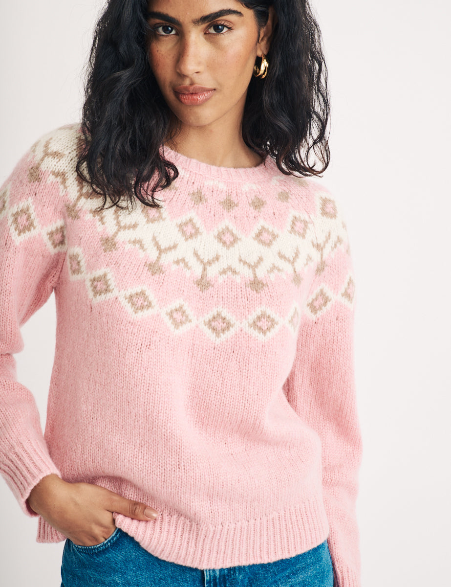 Pink Fair Isle Knitted Wool Jumper