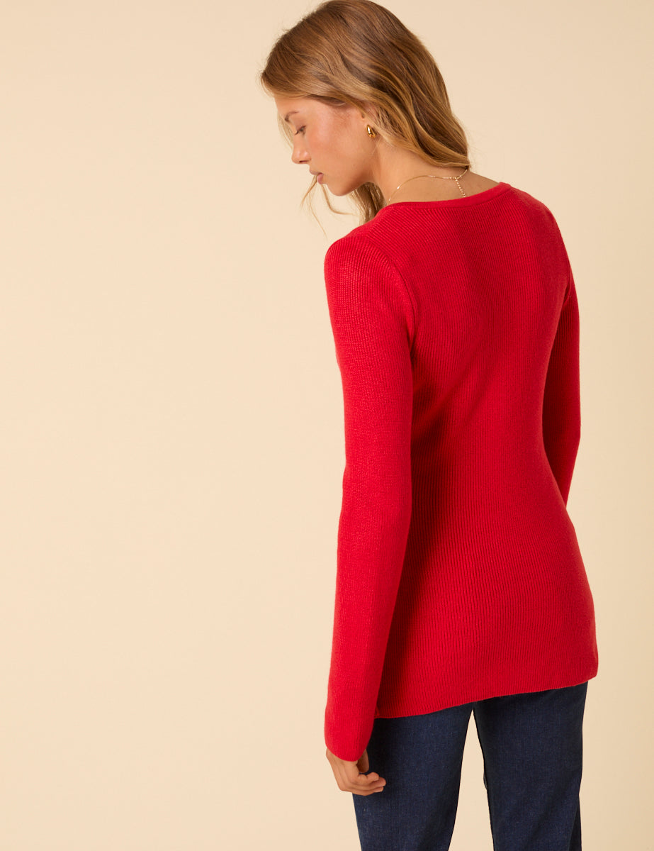 Red Ribbed Longline Cardigan