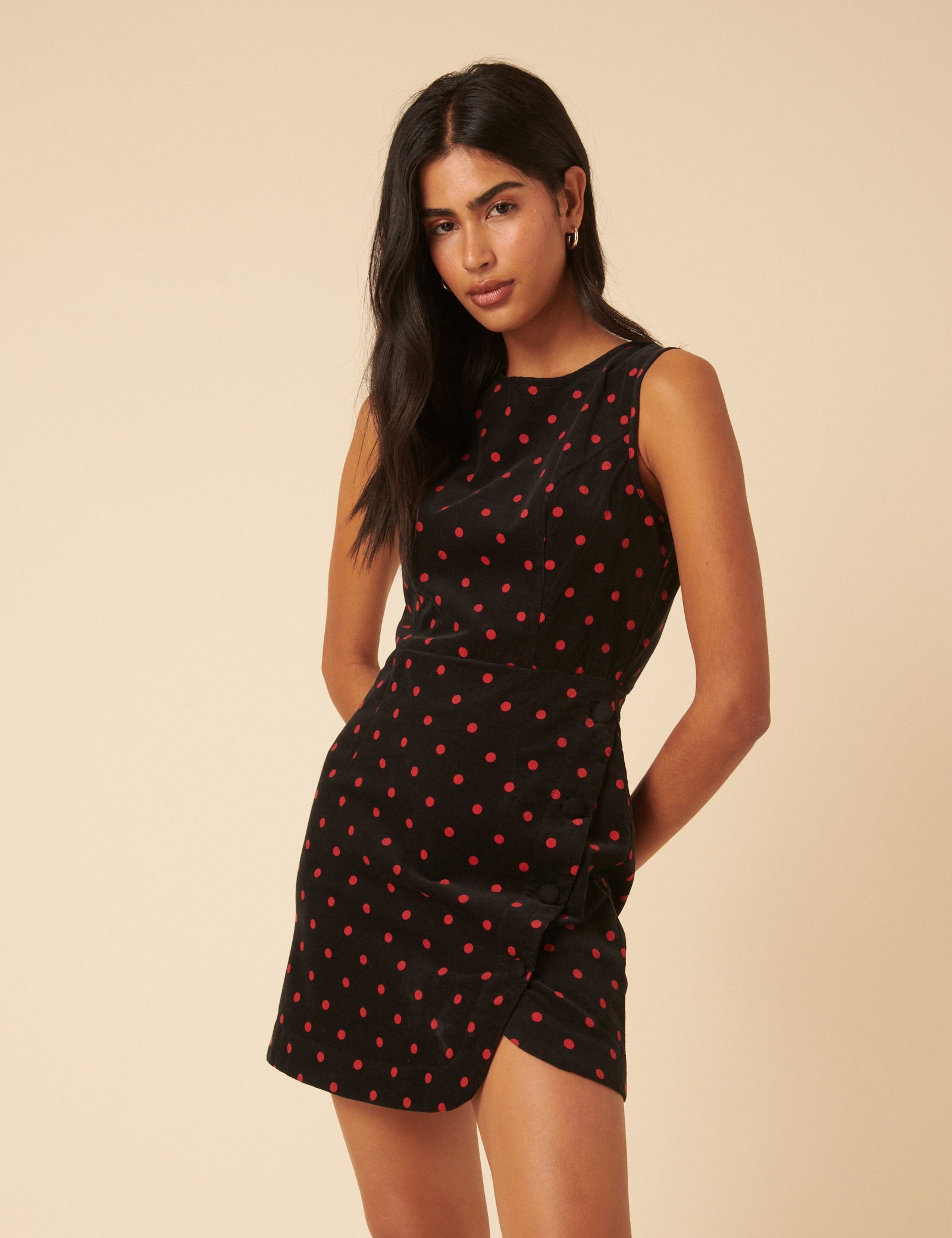 Black Cord Polka Dot Birch Mini Pinafore Dress