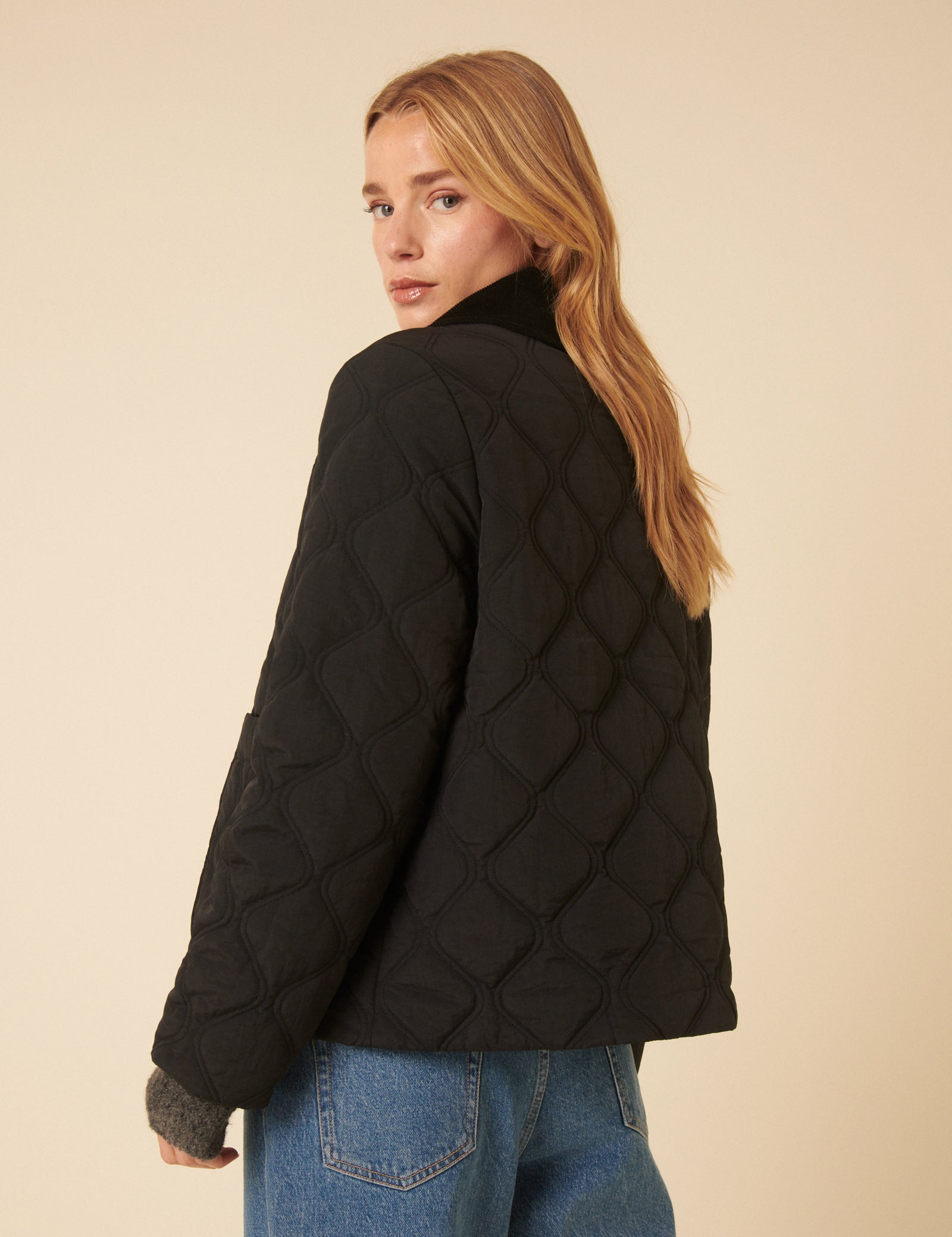 Black Collared Quilted Jacket