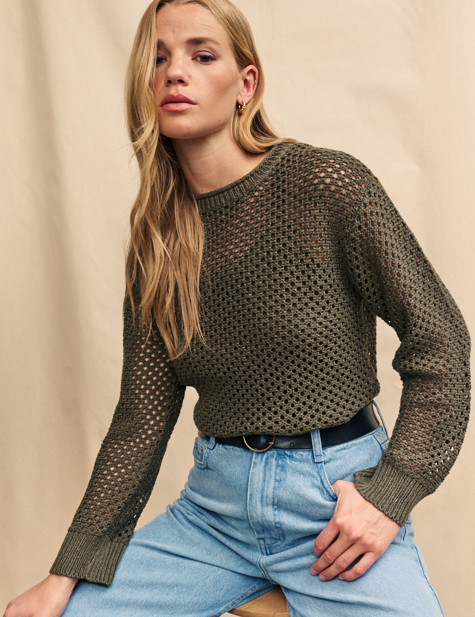 Green Mesh Stitch Knitted Jumper