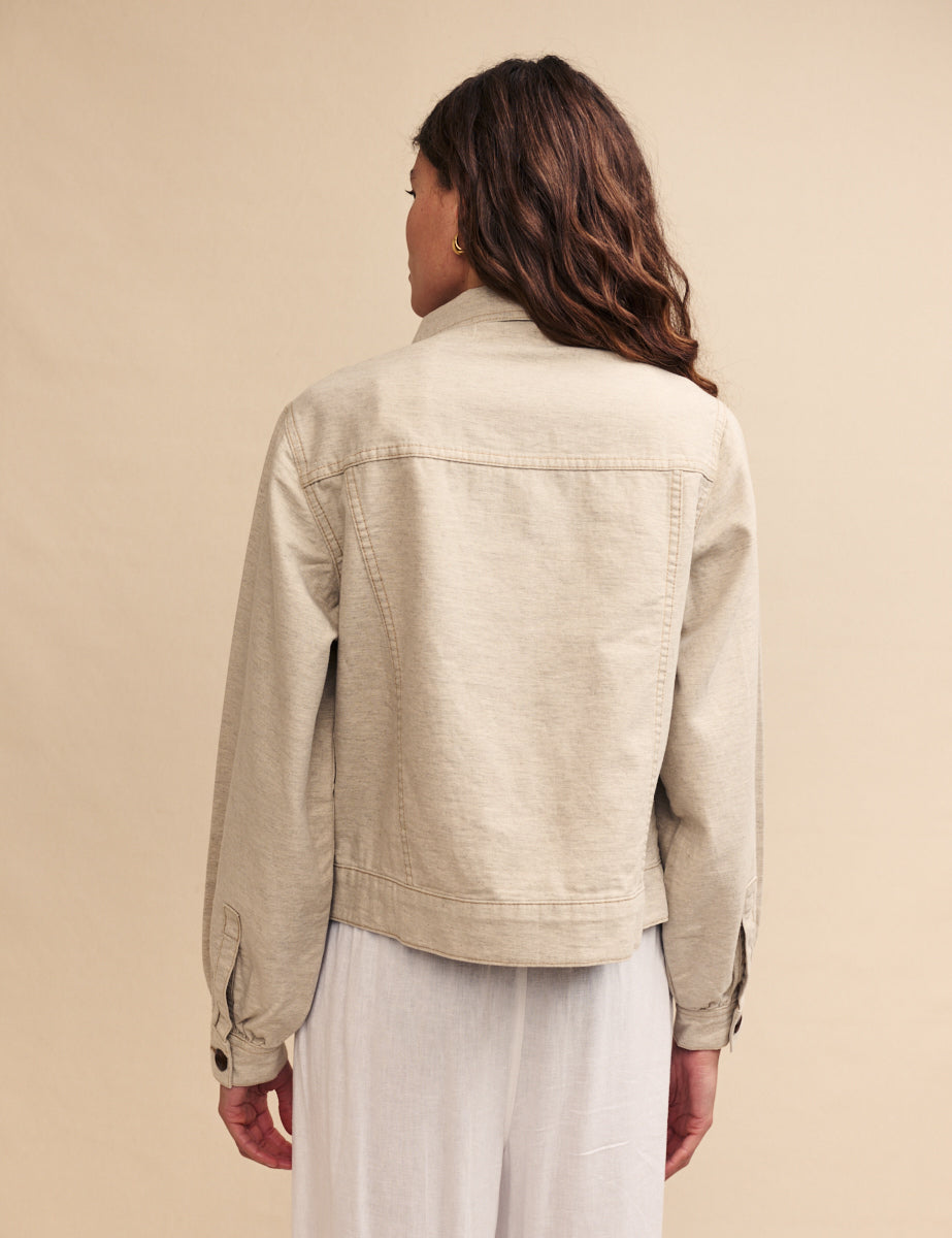 Cream Boxy Cut Denim Jacket